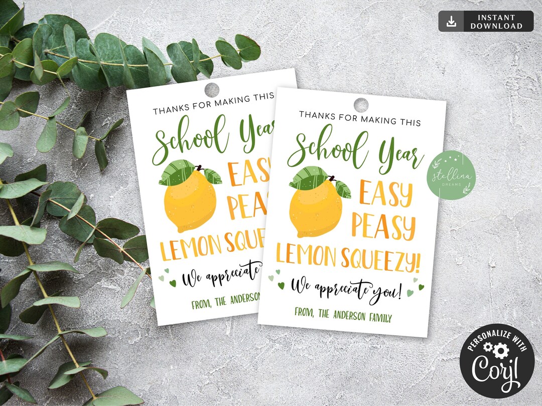 EDITABLE Lemons Gift Tag, Thanks You Easy Peasy Lemon Squeezy ...
