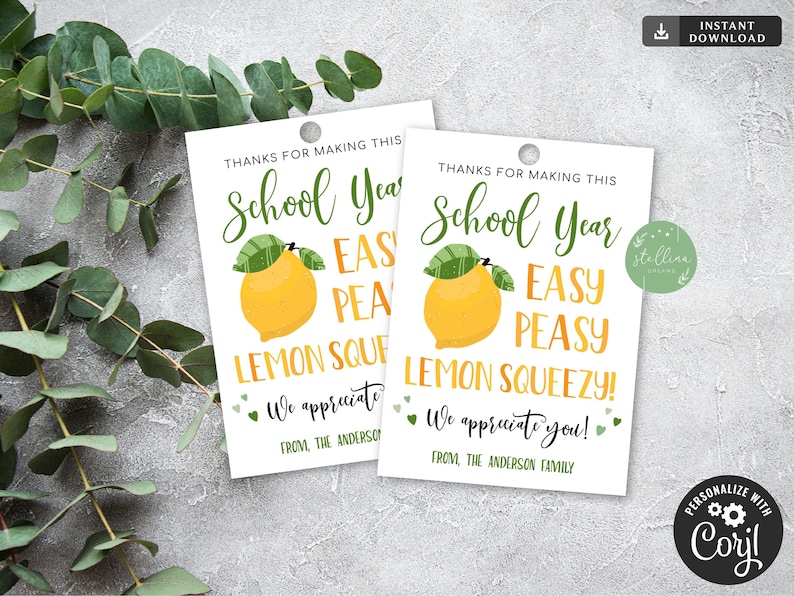 EDITABLE Lemons Gift Tag, Thanks You Easy Peasy Lemon Squeezy ...