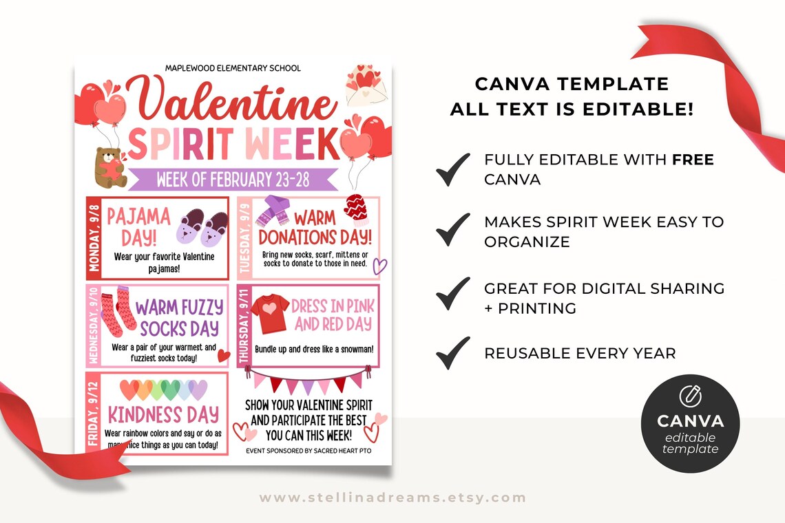 Valentine School Spirit Week Itinerary | Daily Schedule Planner | PTA ...