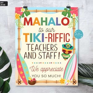 Hawaiian Themed Appreciation Sign, Tropical Beach Mahalo to Our Tiki ...