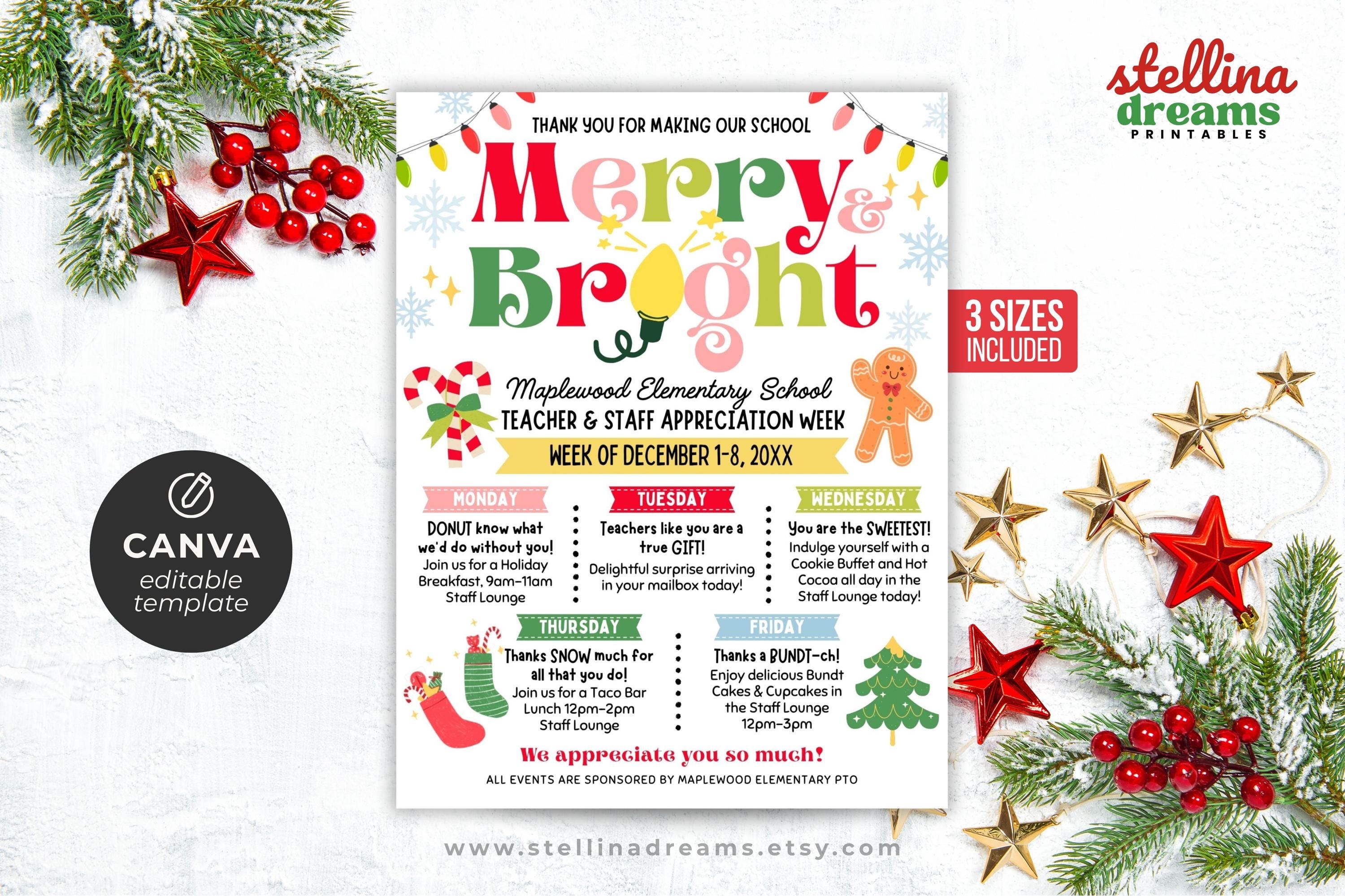 Holiday Teacher Staff Appreciation Week Flyer | Merry & Bright ...