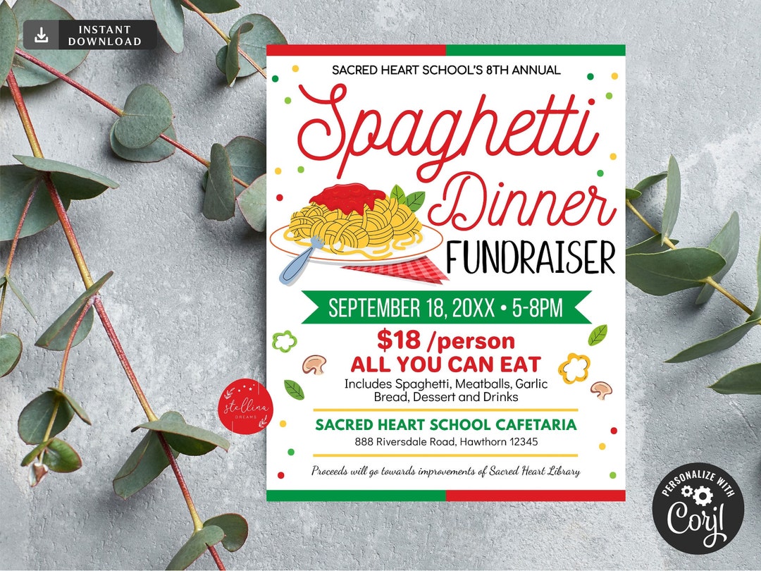 Spaghetti Dinner Fundraiser Flyer Ticket Set, Pto Pta, Church Community ...