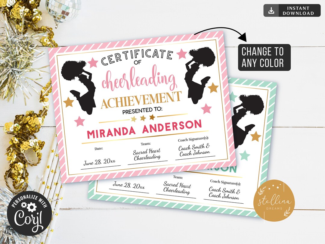 EDITABLE Cheerleader Certificate, Cheerleading Award, Cheerleading ...
