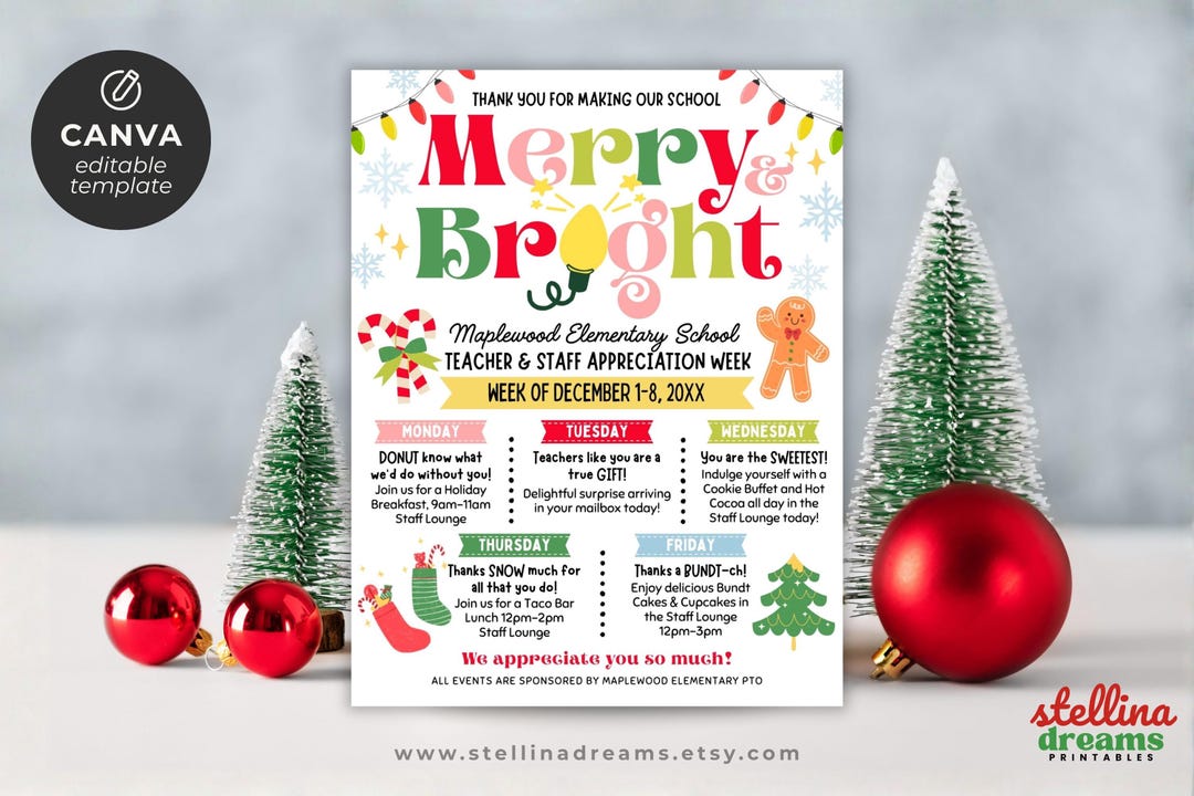 Holiday Teacher Staff Appreciation Week Flyer | Merry & Bright ...