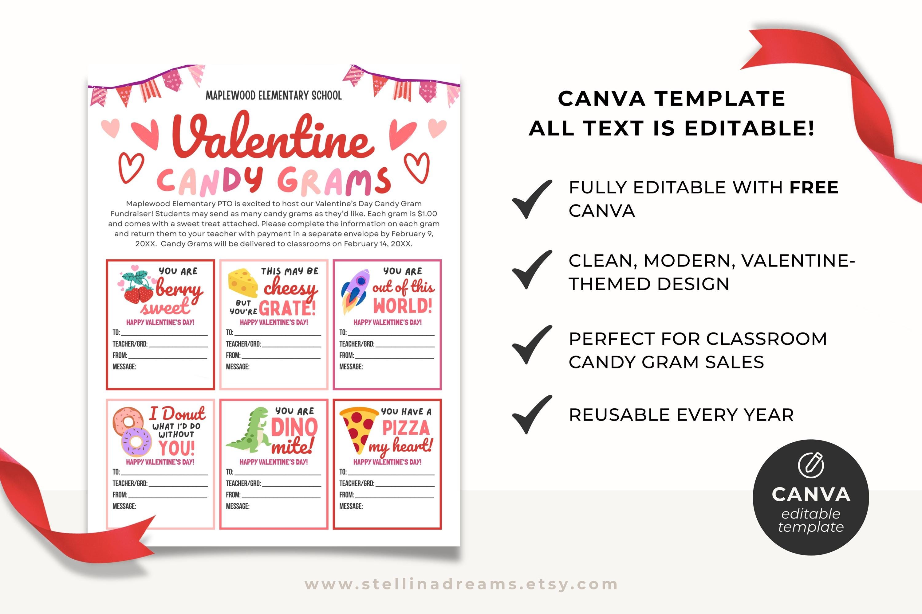 Valentine Candy Grams Flyer | School PTA PTO Fundraiser Flyer ...