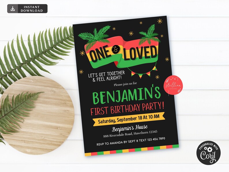 One Love First Birthday Party Invitation Jamaica Reggae Theme - Etsy