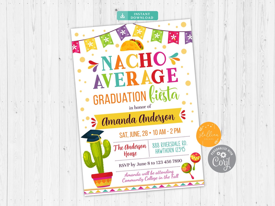 Editable Fiesta Graduation Invitation, Printable College Graduate Taco ...