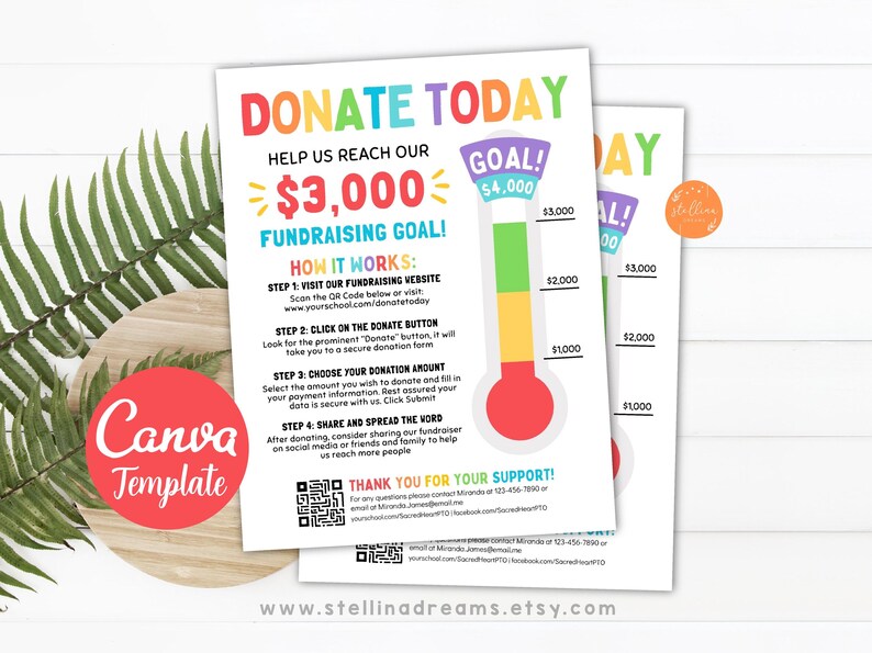 Editable Goal Thermometer Flyer: PTA/PTO Fundraising, Visual Tracker ...