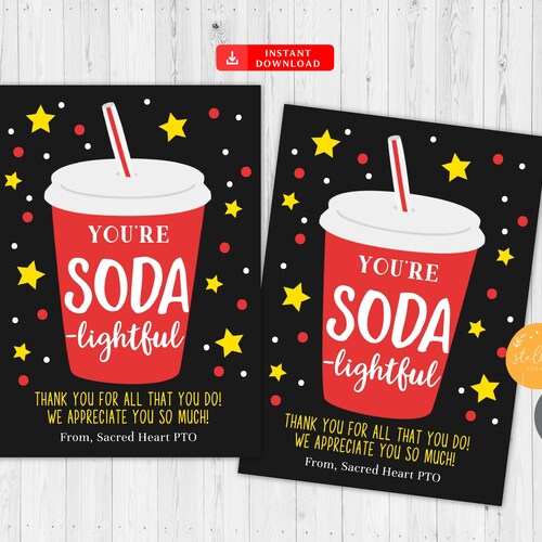 INSTANT DOWNLOAD Soda Teacher Appreciation Printables Thank - Etsy