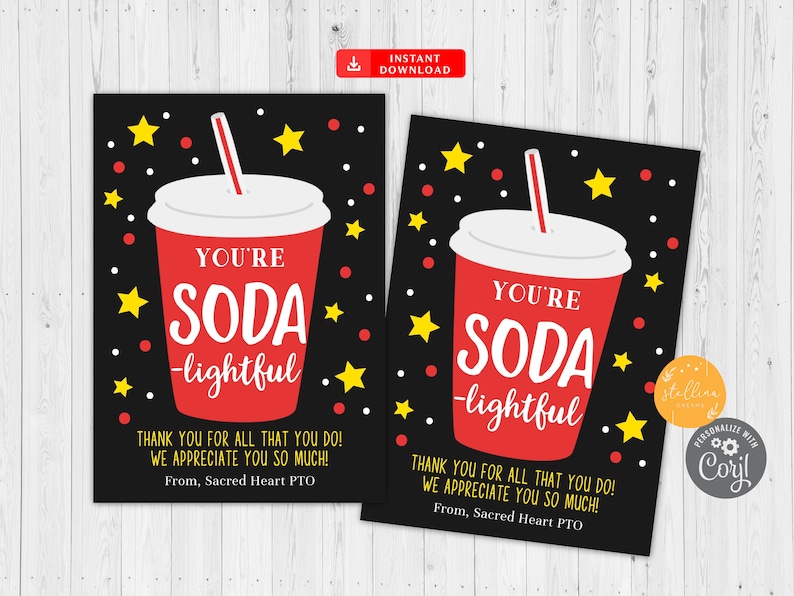 EDITABLE Soda Thank You Tags, Teacher Appreciation, Treat Tag Printable ...