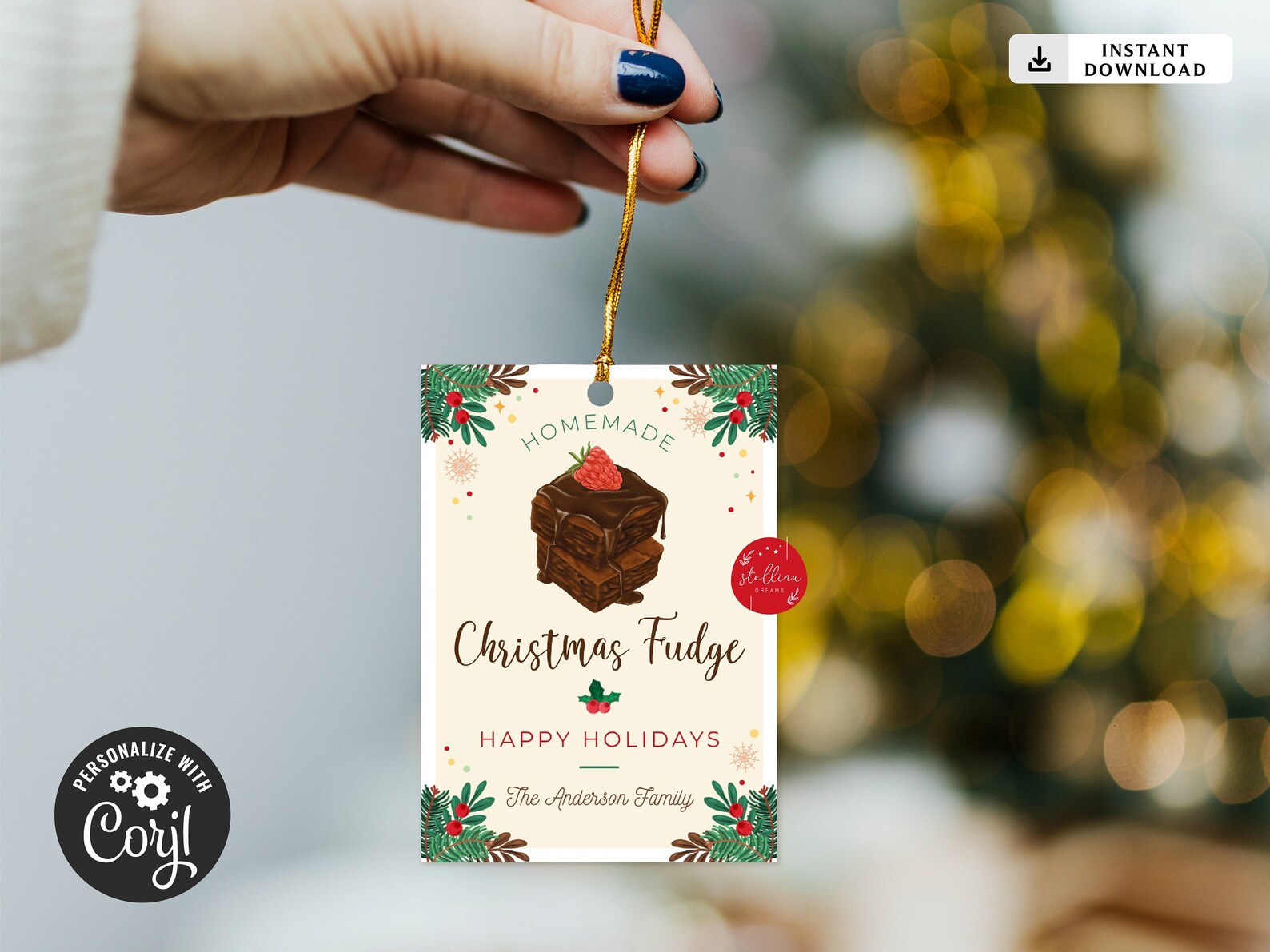 Editable Christmas Gift Tags, Chocolate Fudge, Holiday Candy Homemade ...
