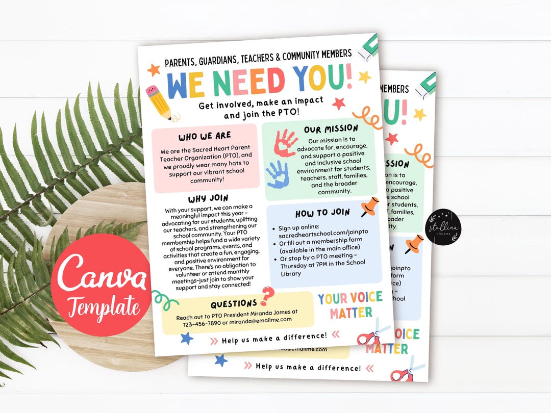Editable PTO PTA Recruitment Flyer, Information Flyer Printable Handout ...