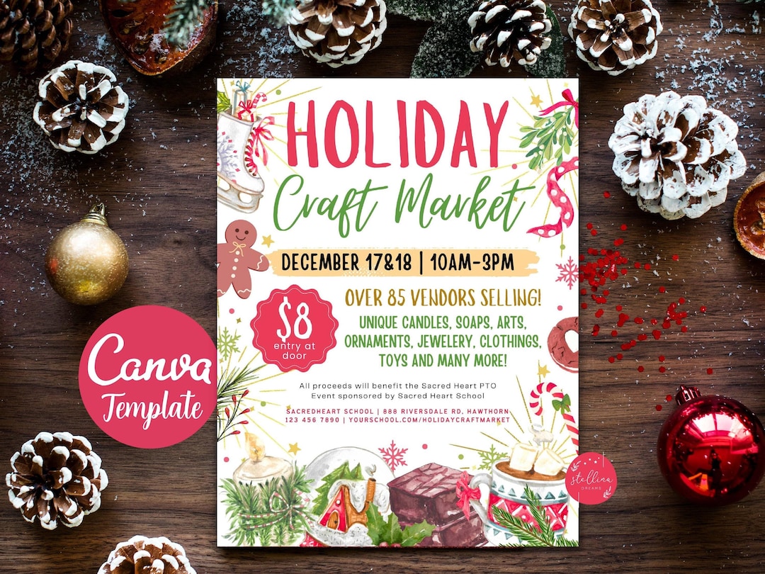 Editable Holiday Market Flyer, Christmas Craft Show, Bake Sale Flyer ...