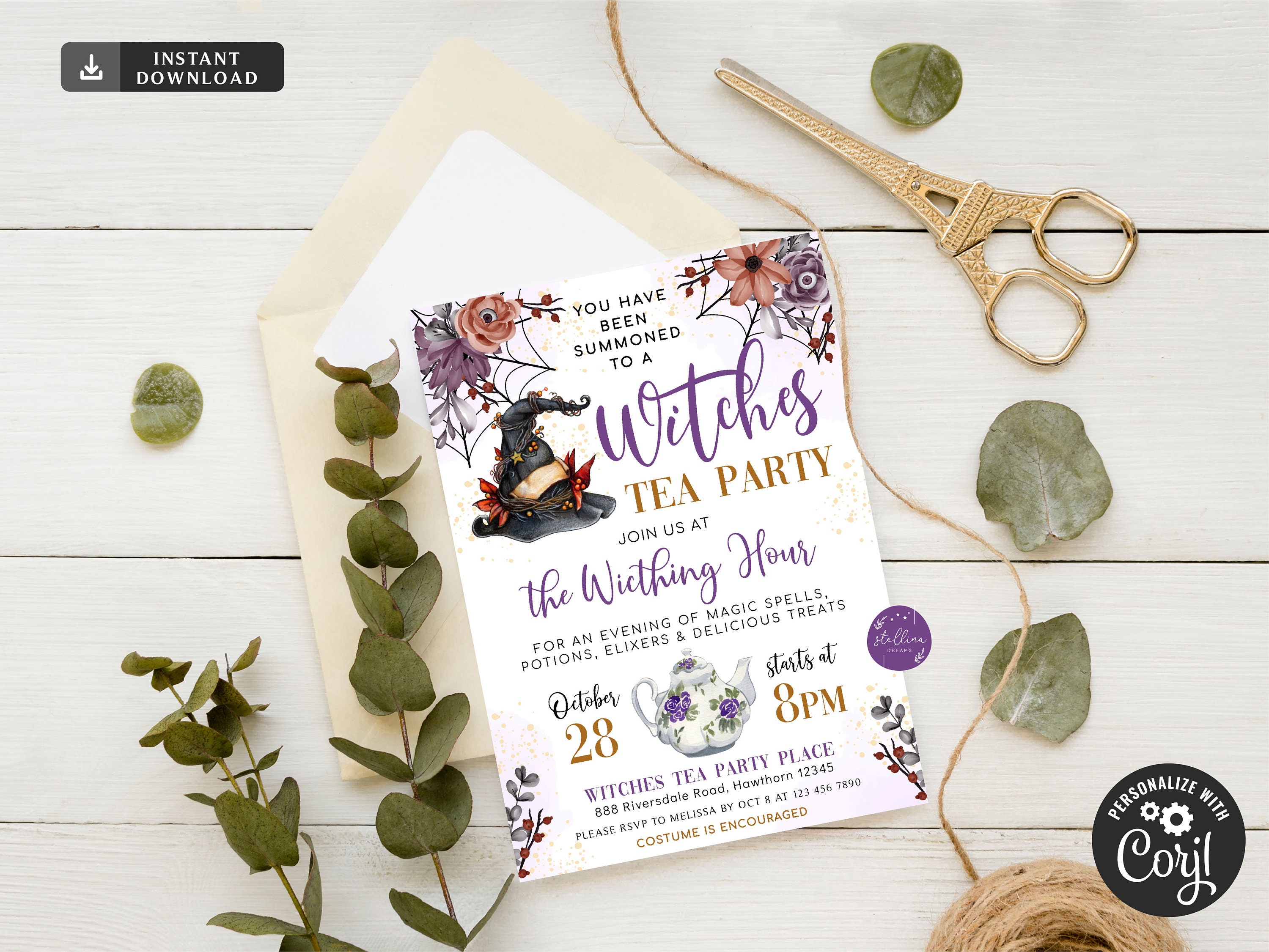 EDITABLE Witches Tea Party Invitation Halloween Bridal Shower - Etsy UK