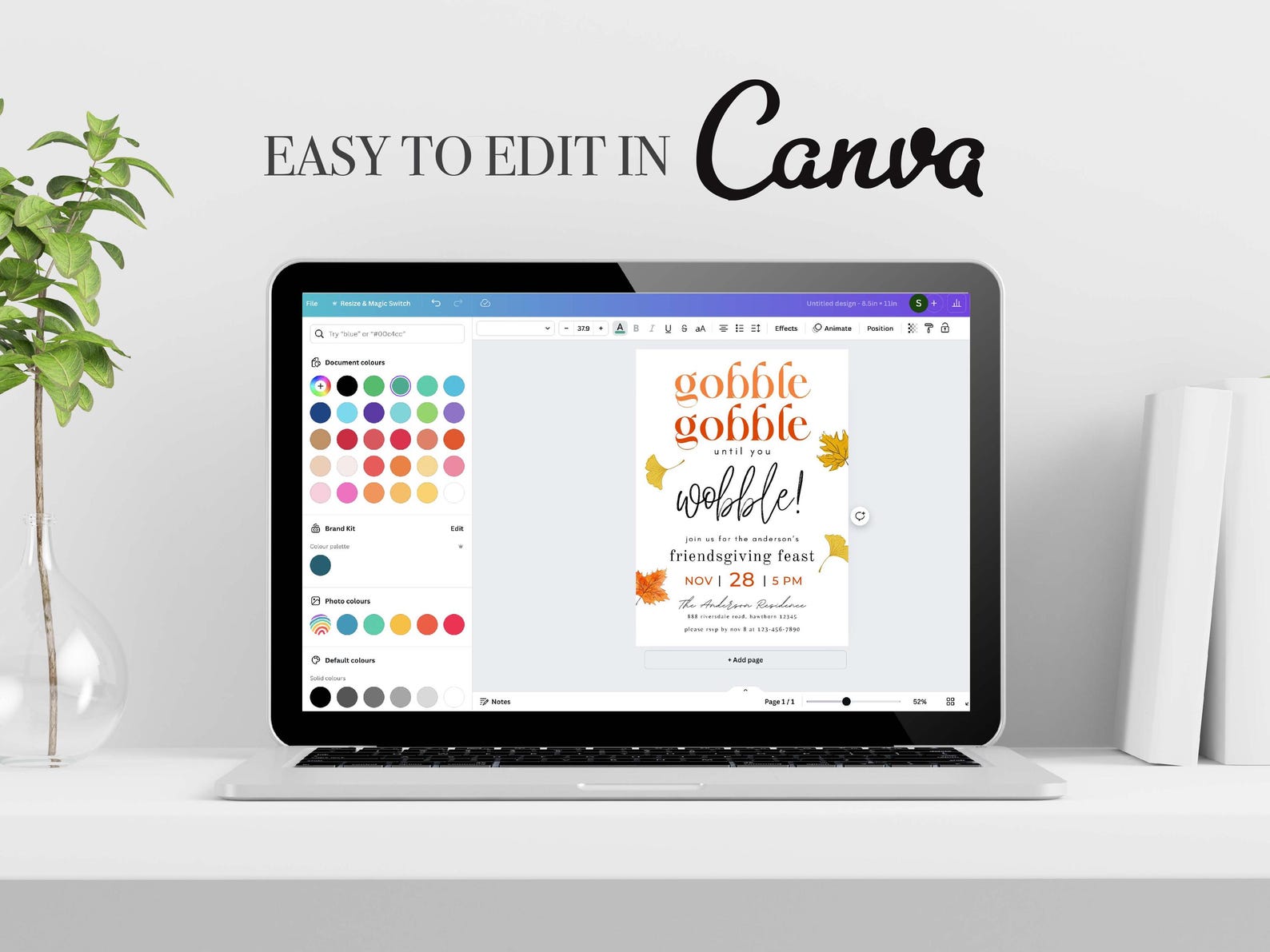 Editable Friendsgiving Invitation: Gobble Til You Wobble CANVA Template ...