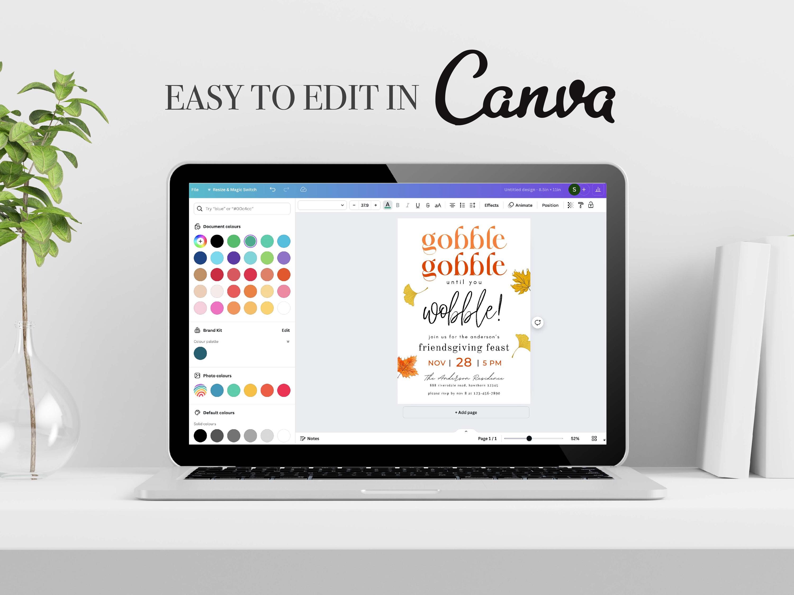 Editable Friendsgiving Invitation: Gobble Til You Wobble CANVA Template ...