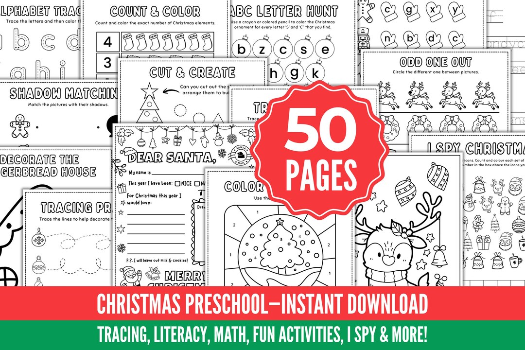 Christmas Preschool Worksheets Bundle | Ink Saving Kindergarten Winter ...