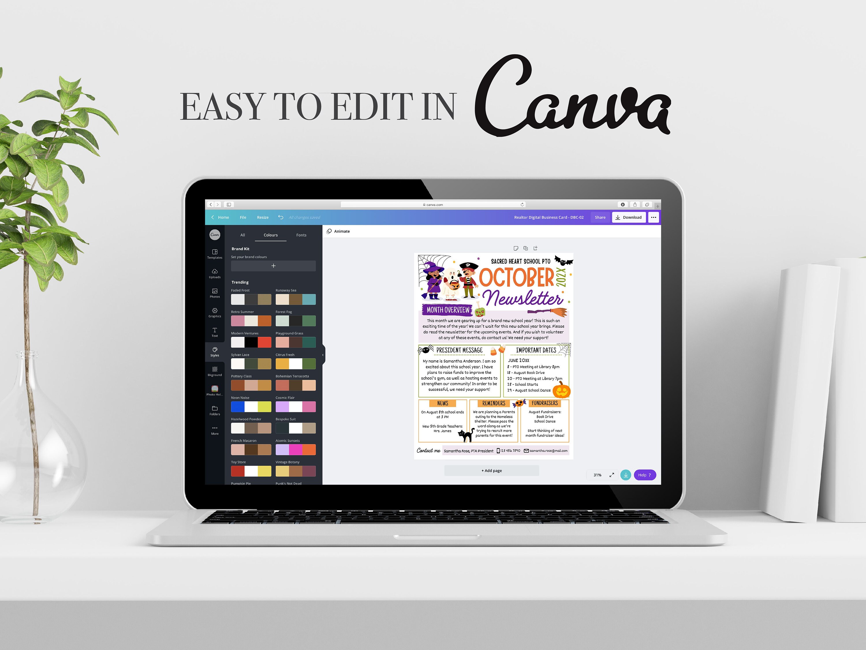 October PTO PTA Newsletter Flyer: Halloween School Calendar (CANVA ...