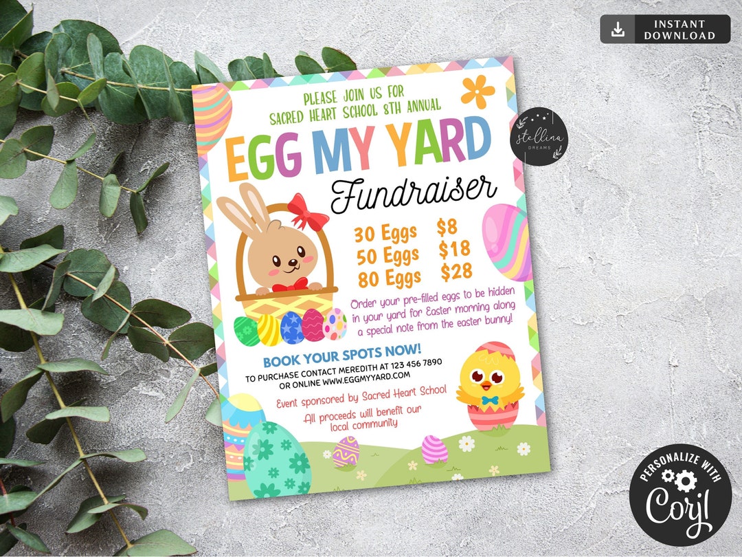EDITABLE Egg My Yard Fundraiser Flyer, Printable Invite Easter Egg Hunt ...