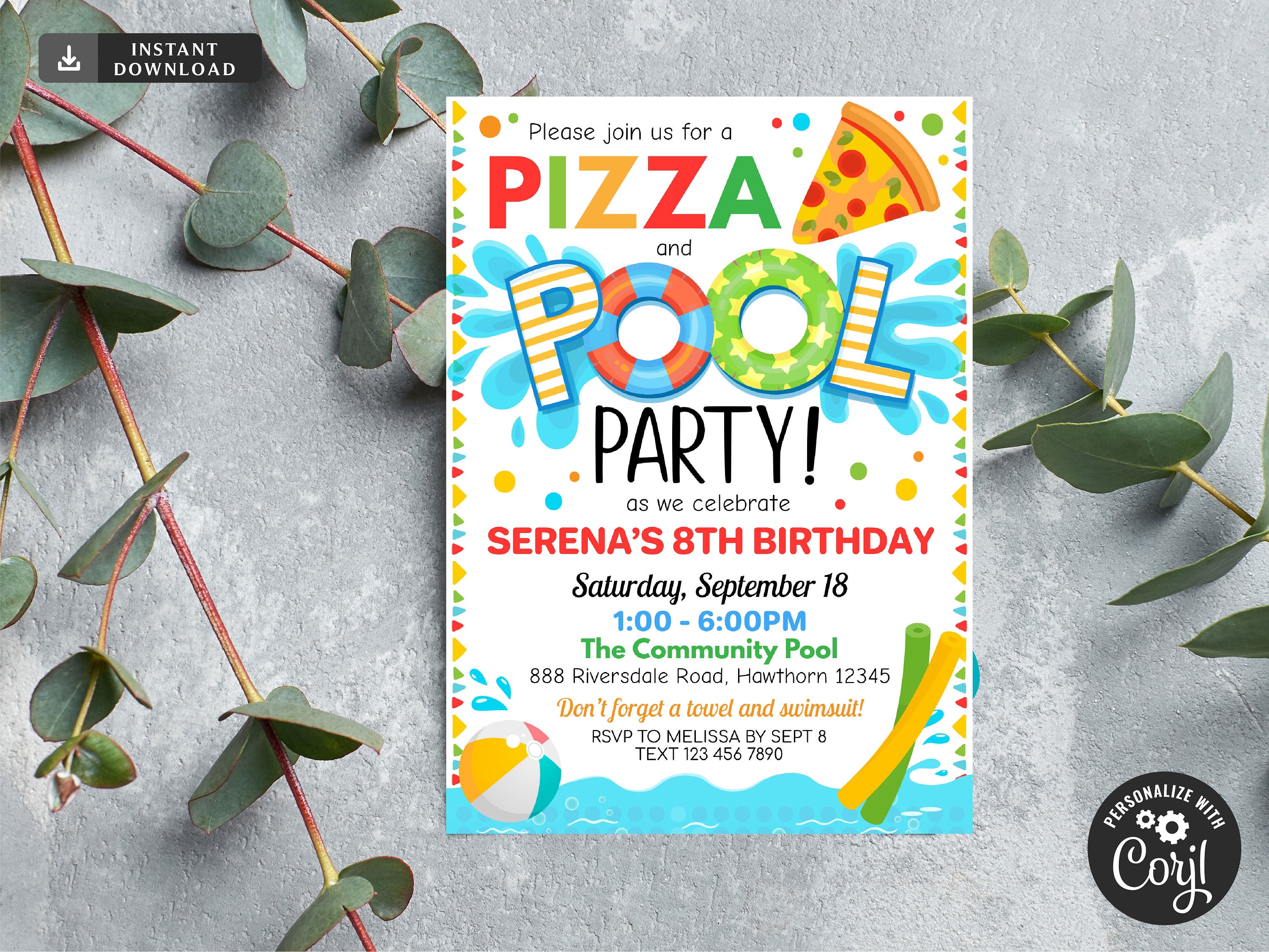 EDITABLE Pizza and Pool Party Invitation End of School Party - Etsy ...