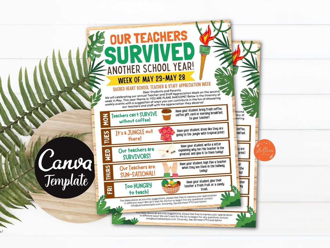 Editable Our Teachers Are Survivor Teacher Appreciation Week Take Home ...