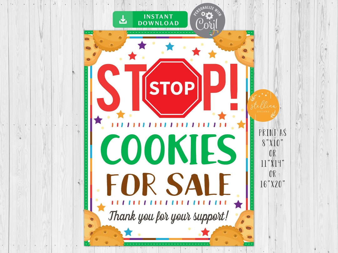 Scout Cookie Booth Sign, Stop Cookies for Sale, Printable Cookie Drop ...
