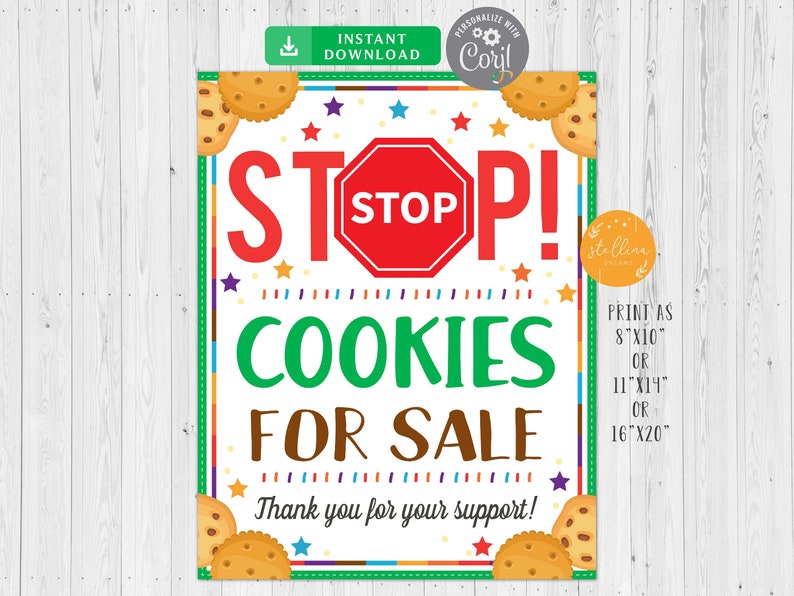 Scout Cookie Booth Sign Stop Cookies for Sale Printable - Etsy