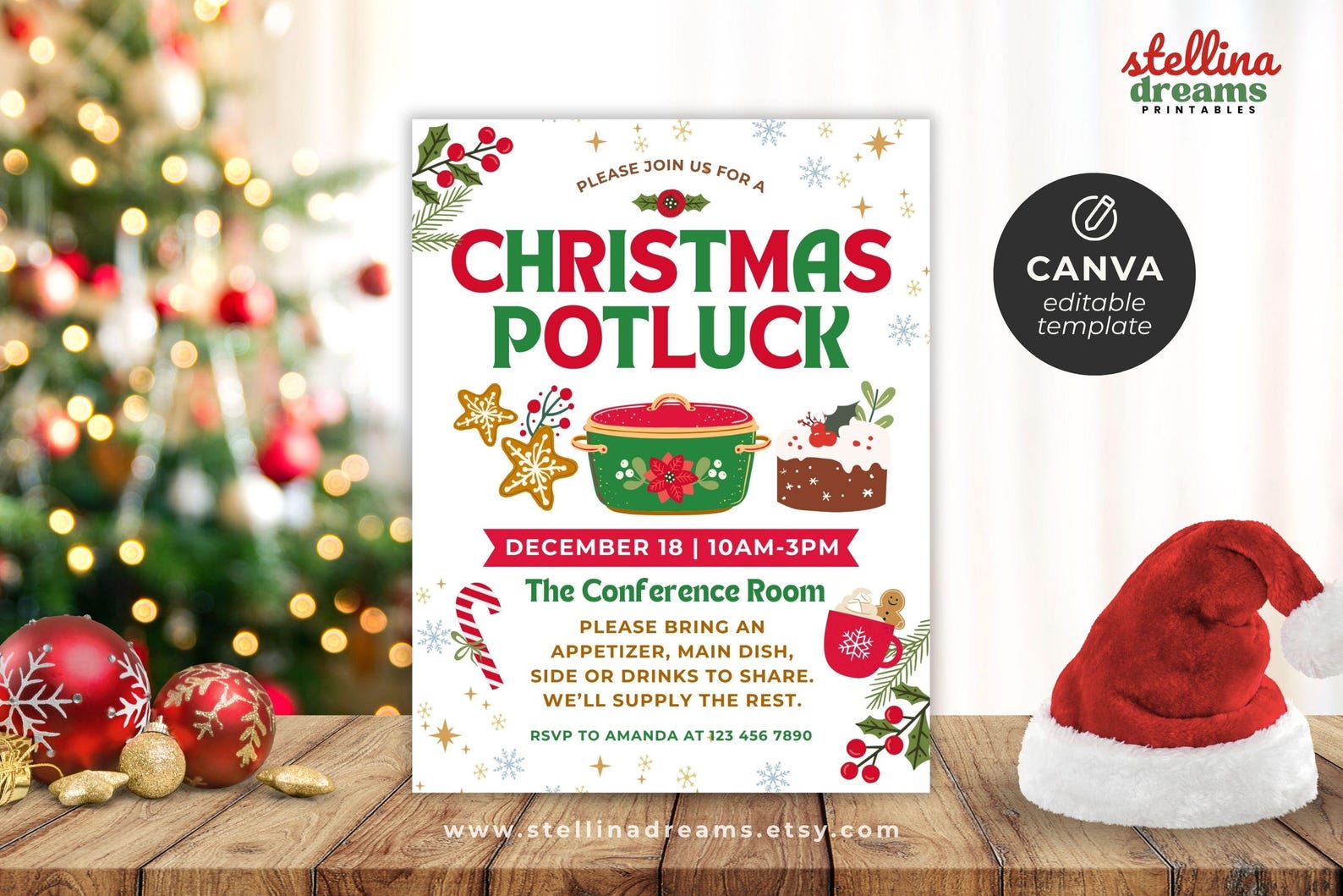 Christmas Potluck Flyer & Sign up Sheet Set | Editable Canva Template ...
