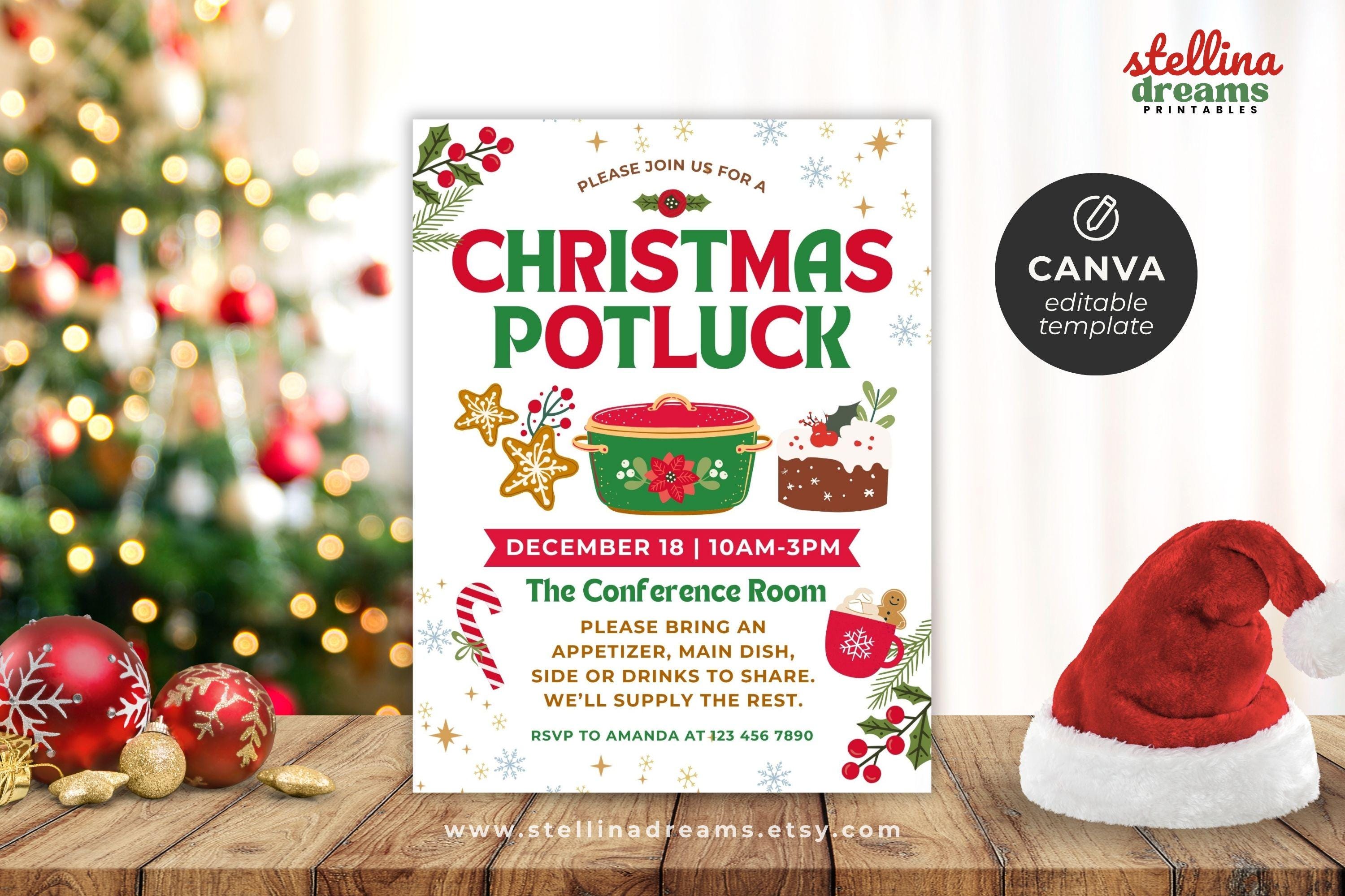 Christmas Potluck Flyer & Sign up Sheet Set | Editable Canva Template ...