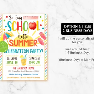 EDITABLE End of School Party Invitation, Goodbye School Hello Summer ...