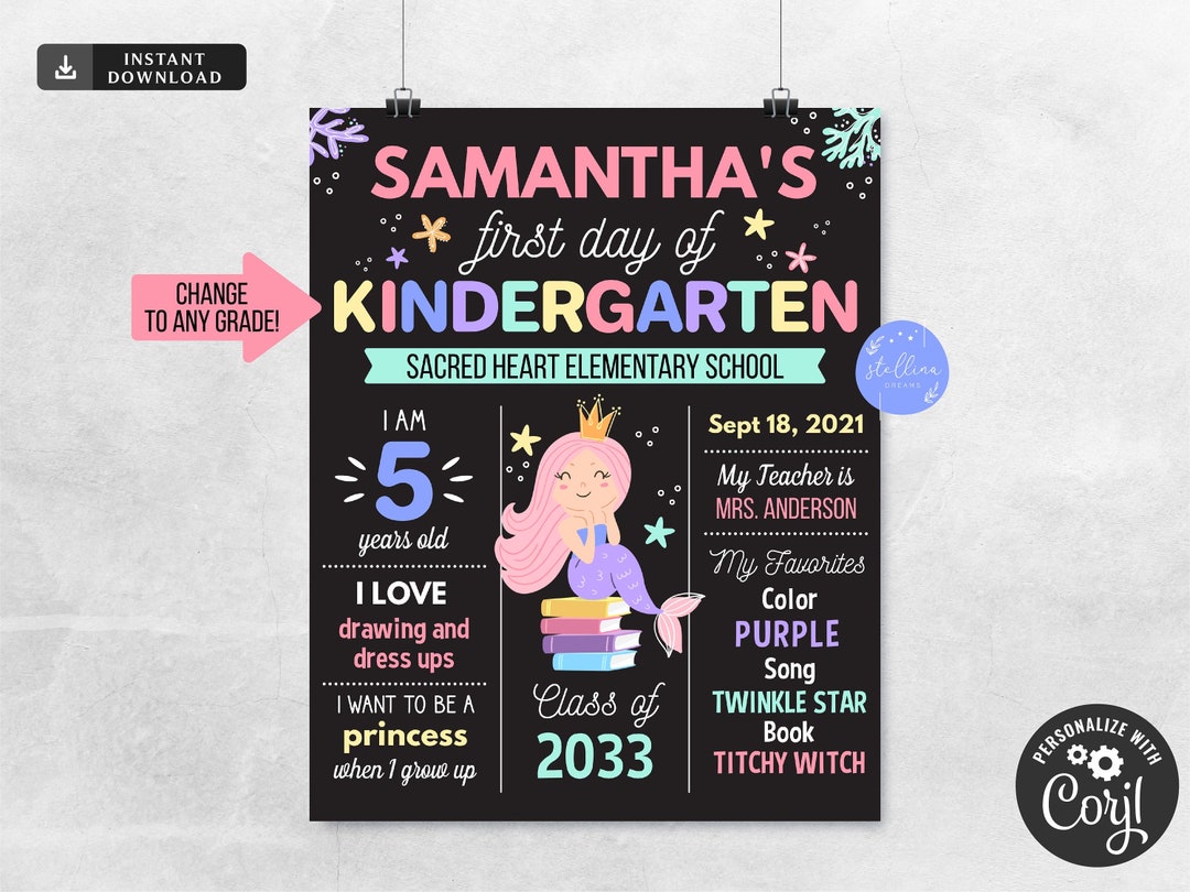Mermaid First Day of School Sign, Back to School Sign, Mermaid First ...