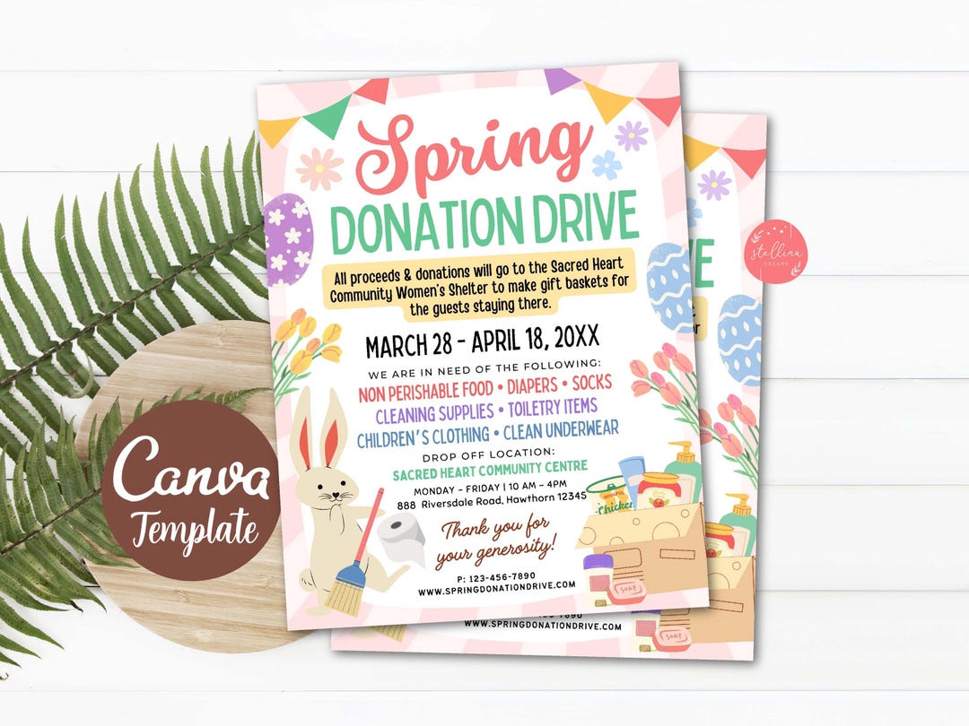 Editable Spring Easter Donations Drive Flyer, Toiletries Drive Food ...