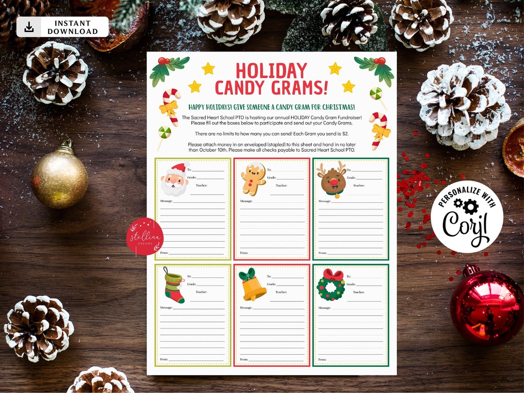 EDITABLE Christmas Candy Gram Flyer, Holiday Candy Gram Fundraiser ...