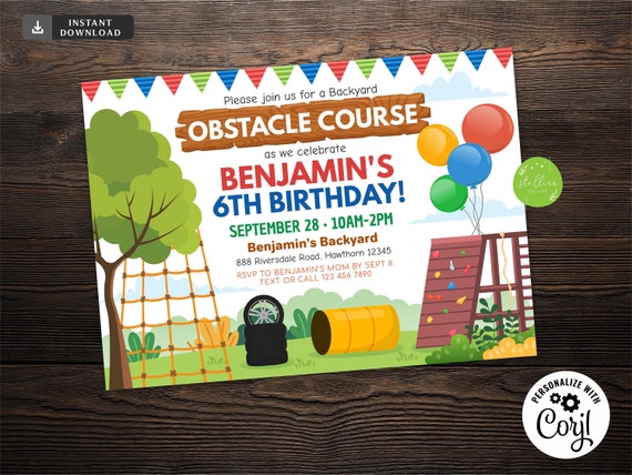 Editable Obstacle Course Birthday Invitations Outdoor - Etsy