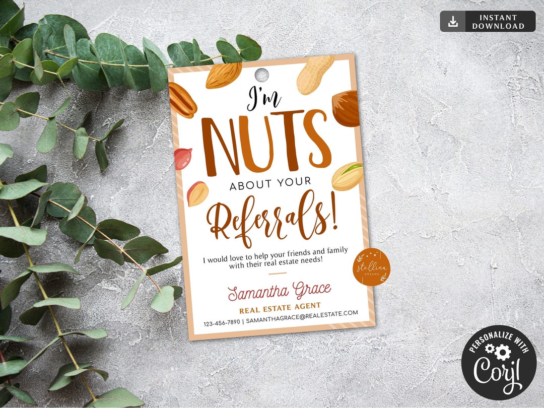 Nuts Pop by Tags, Peanuts, Holiday Nuts Gift Tag, Realtor Pop-by Tag ...