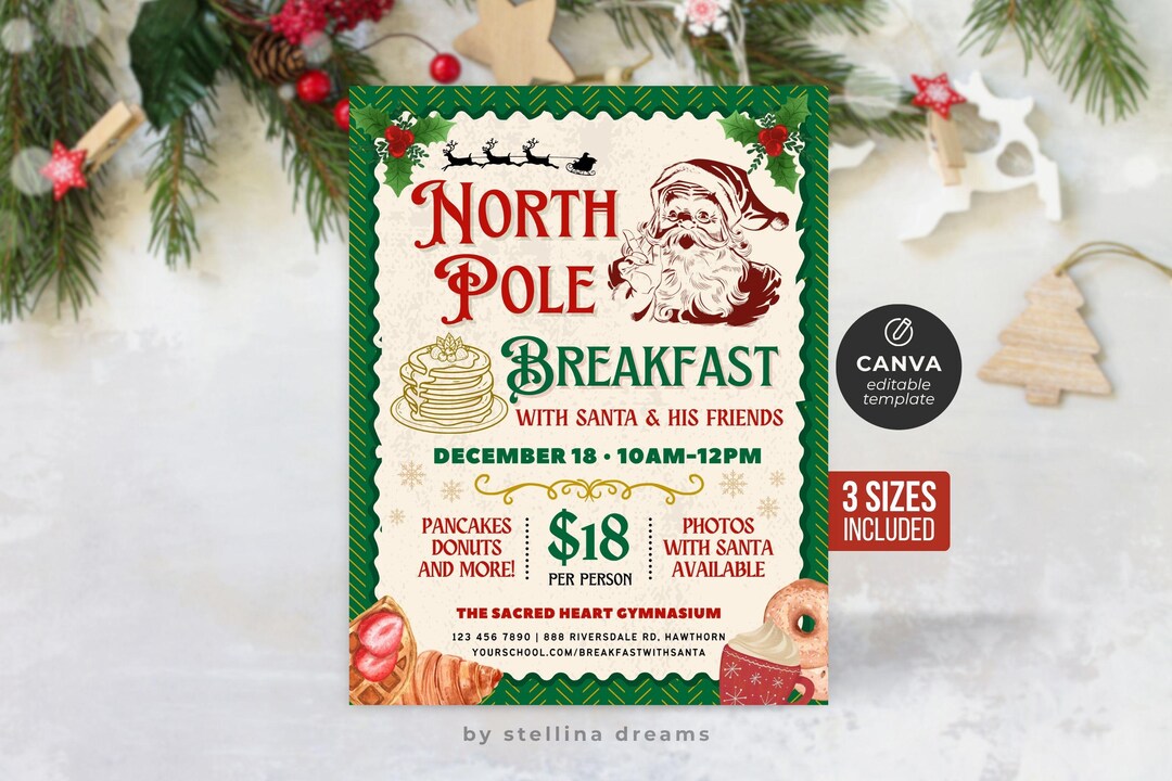 Editable Breakfast With Santa Flyer: Vintage Christmas Party Invitation ...