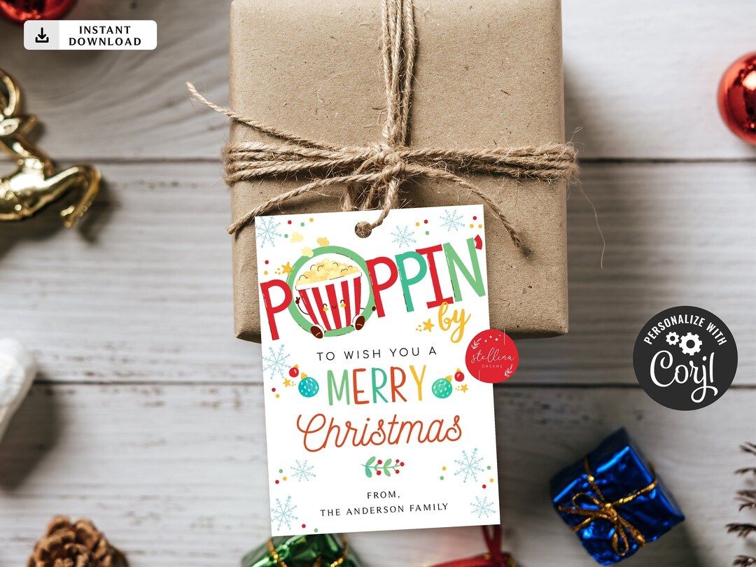 Christmas Popcorn Gift Tags, Secret Santa Office Staff Teacher Gift ...