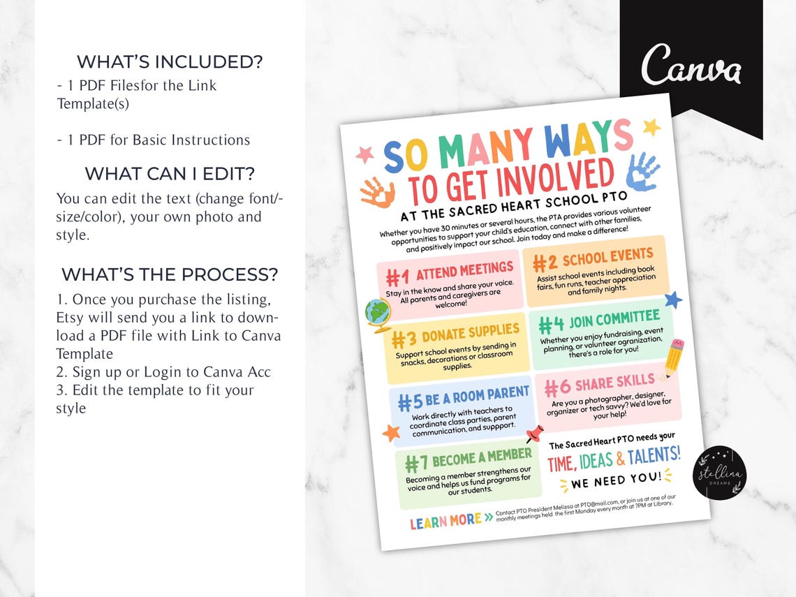 Editable Parent Involvement Flyer Template: PTA PTO Volunteer ...