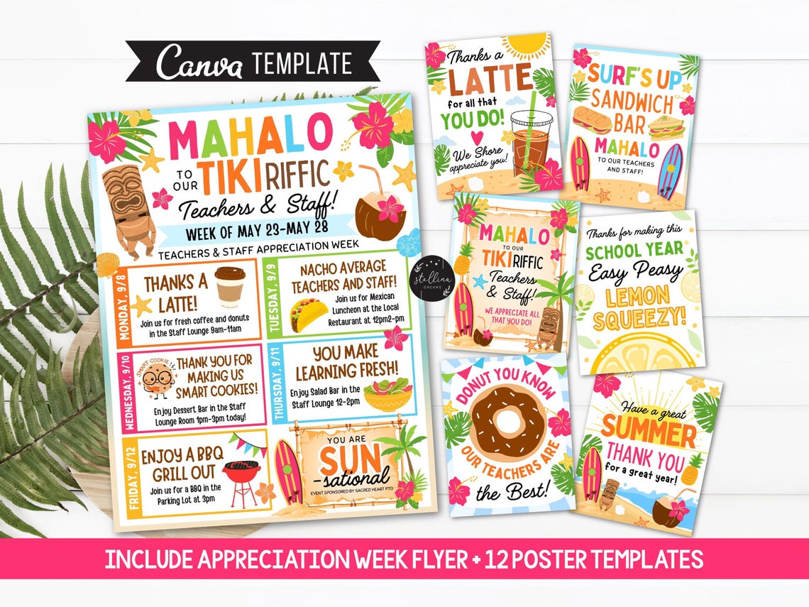 Editable Bundle Hawaiian Themed Teacher Appreciation Week Itinerary ...