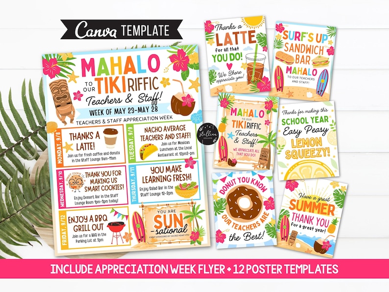 Editable Bundle Hawaiian Themed Teacher Appreciation Week Itinerary ...