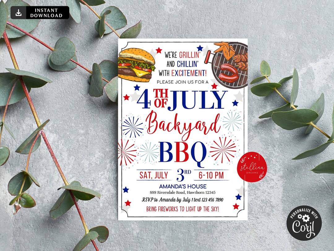 EDITABLE Fourth of July Party BBQ Picnic Invitation Company Event ...