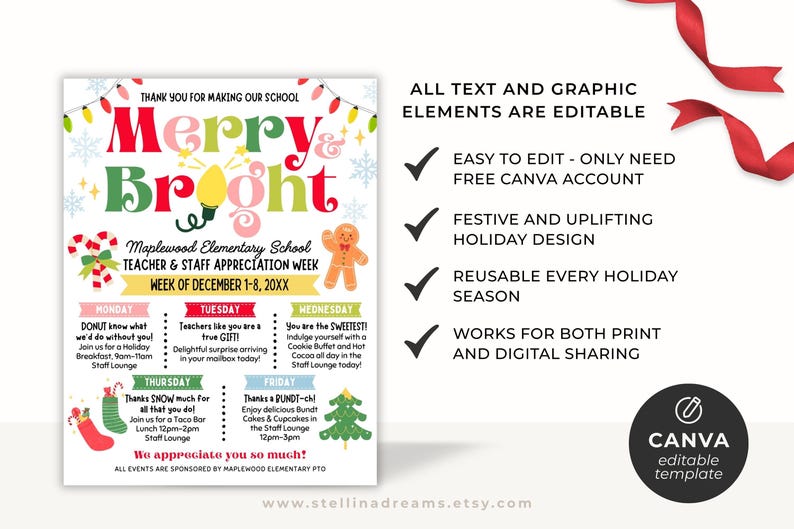 Holiday Teacher Staff Appreciation Week Flyer | Merry & Bright ...