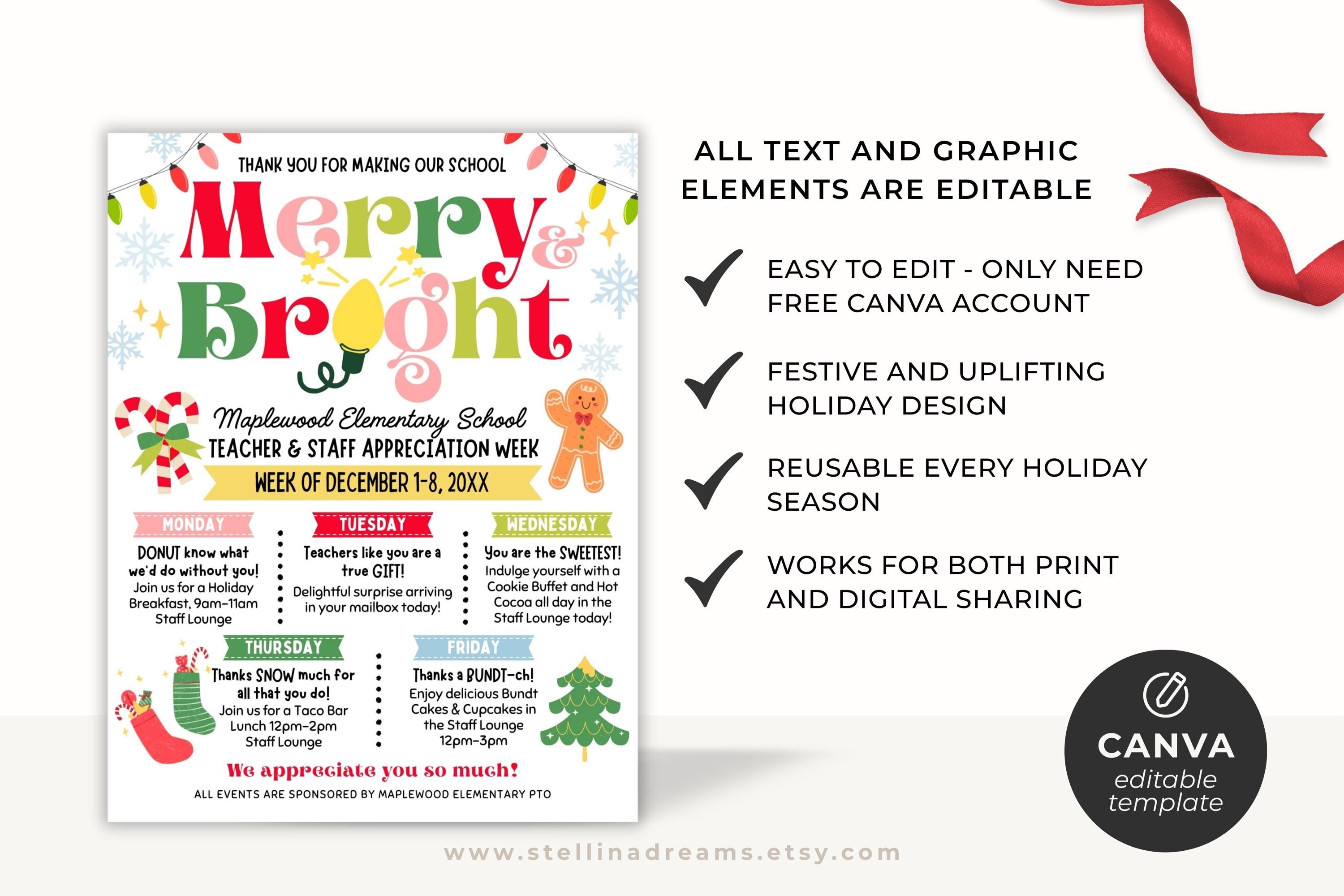 Holiday Teacher Staff Appreciation Week Flyer | Merry & Bright ...
