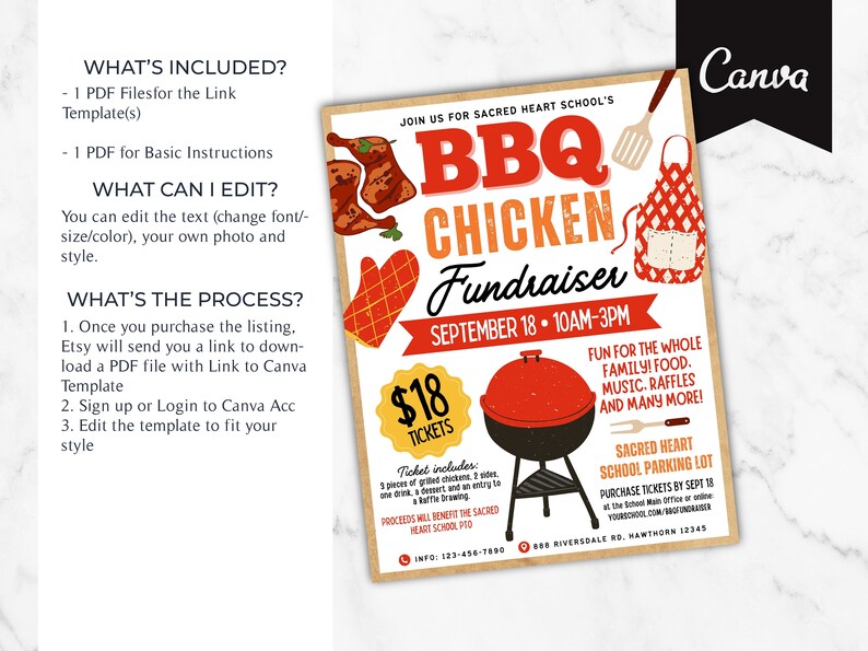 BBQ Chicken Fundraiser Flyer: Editable Grill Out Invite (CANVA Template ...