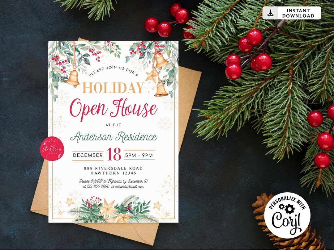 Holiday Open House Party Invitation, Christmas Party Invite, Holiday ...