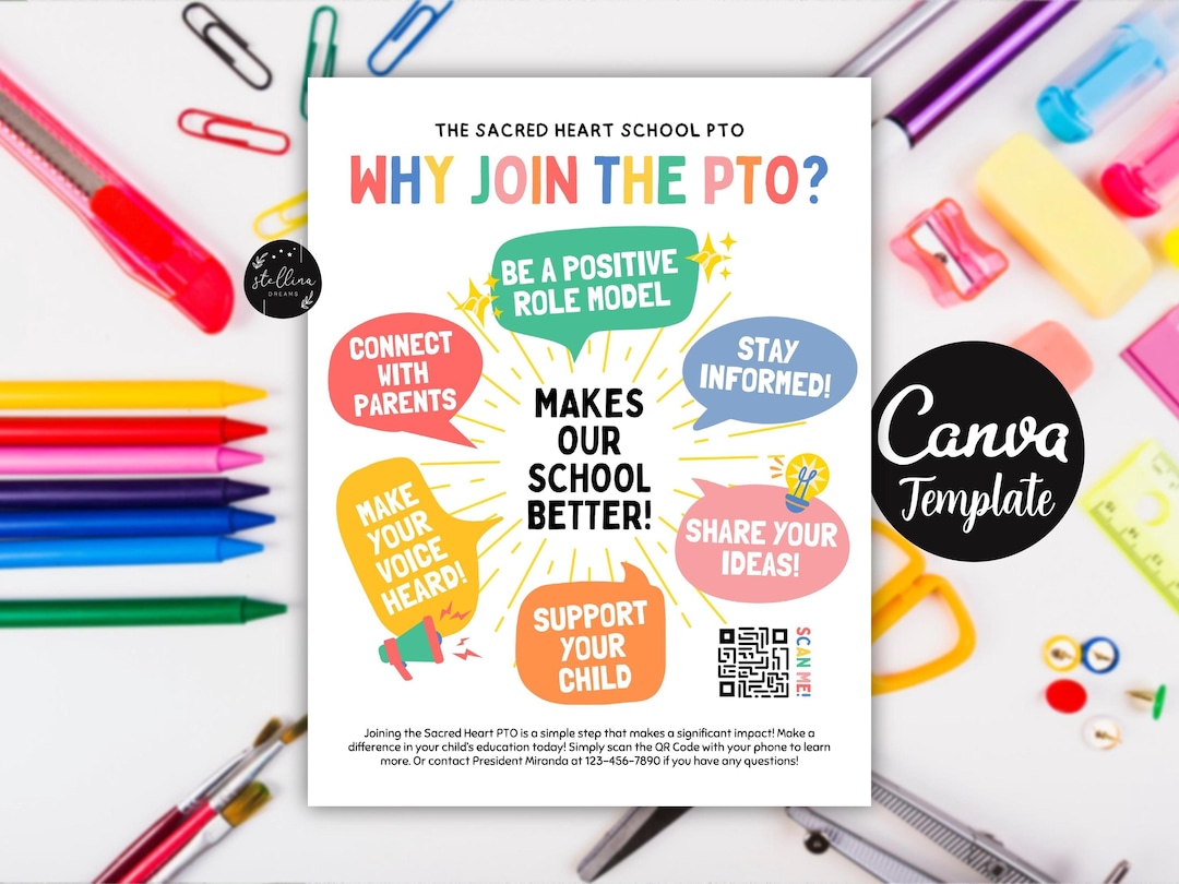 Editable PTO PTA Recruitment Flyer Template: Rainbow Boho Design (CANVA ...