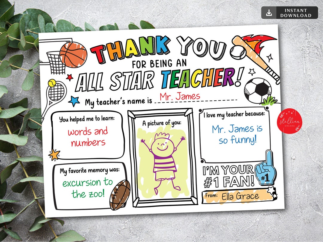 INSTANT DOWNLOAD Sports All Star Teacher Appreciation Staff Printable ...