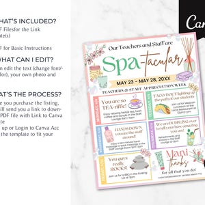Spa Theme Teacher Appreciation Week Itinerary Flyer (CANVA Template) - Etsy