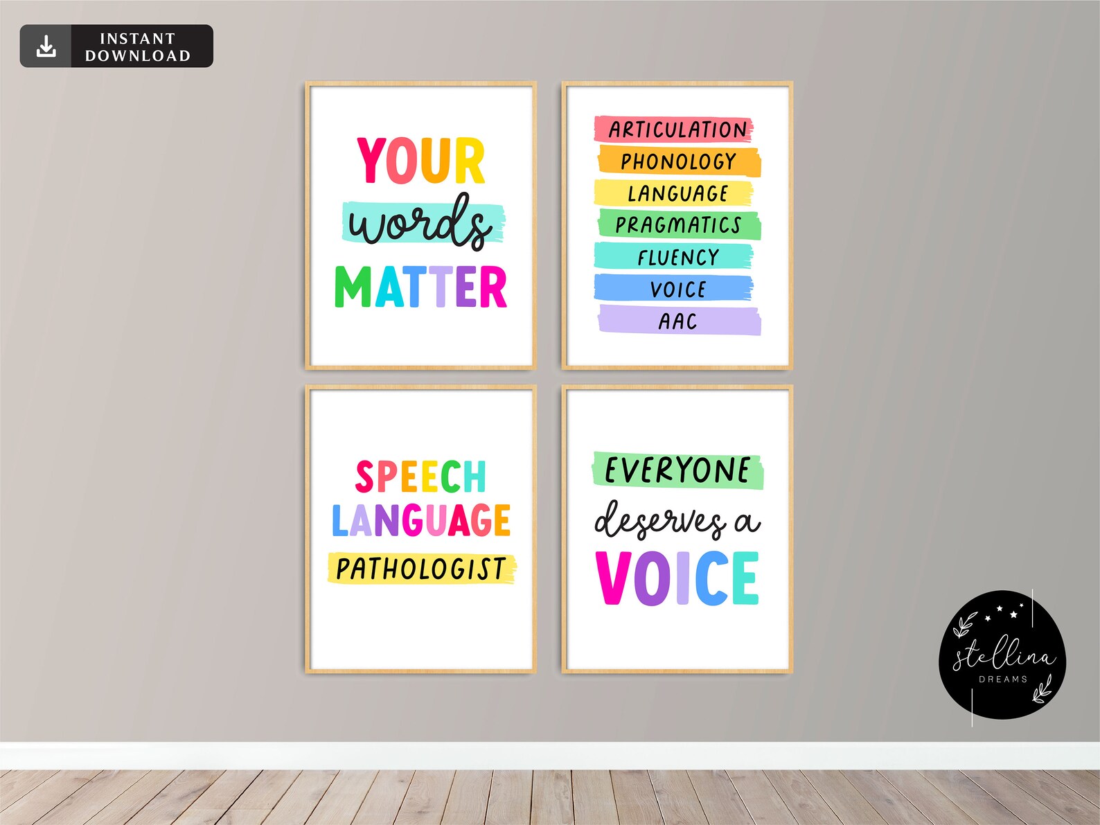 Speech Therapy Poster, Raibow Bright Set of 4 Speech Therapy Room Decor ...