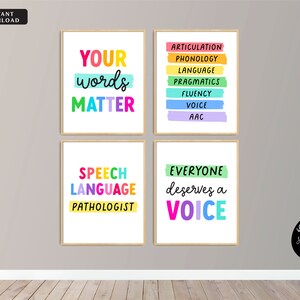 Speech Therapy Poster, Raibow Bright Set of 4 Speech Therapy Room Decor ...